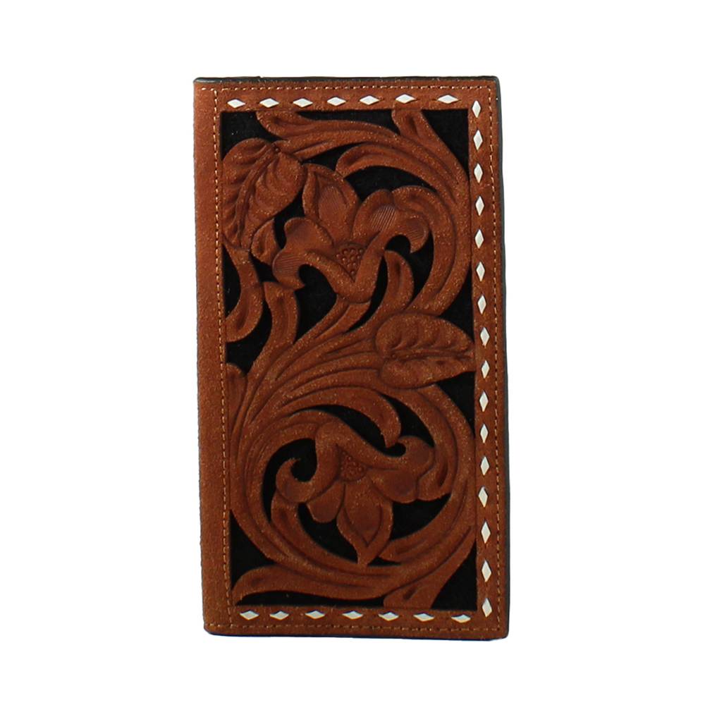 3D Floral Filigree Black Inlay Rodeo Wallet - Teskeys