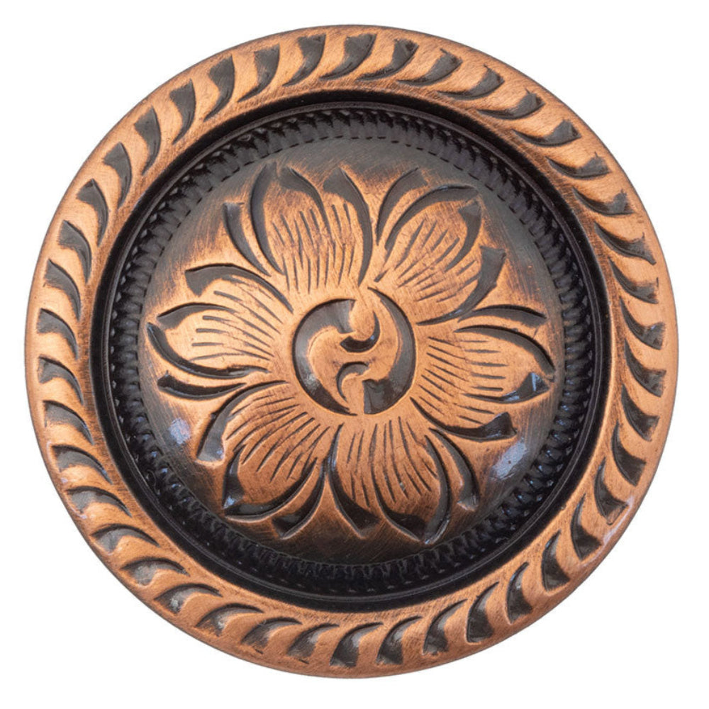 Copper Floral Rope Edge Engraved Concho - Teskeys