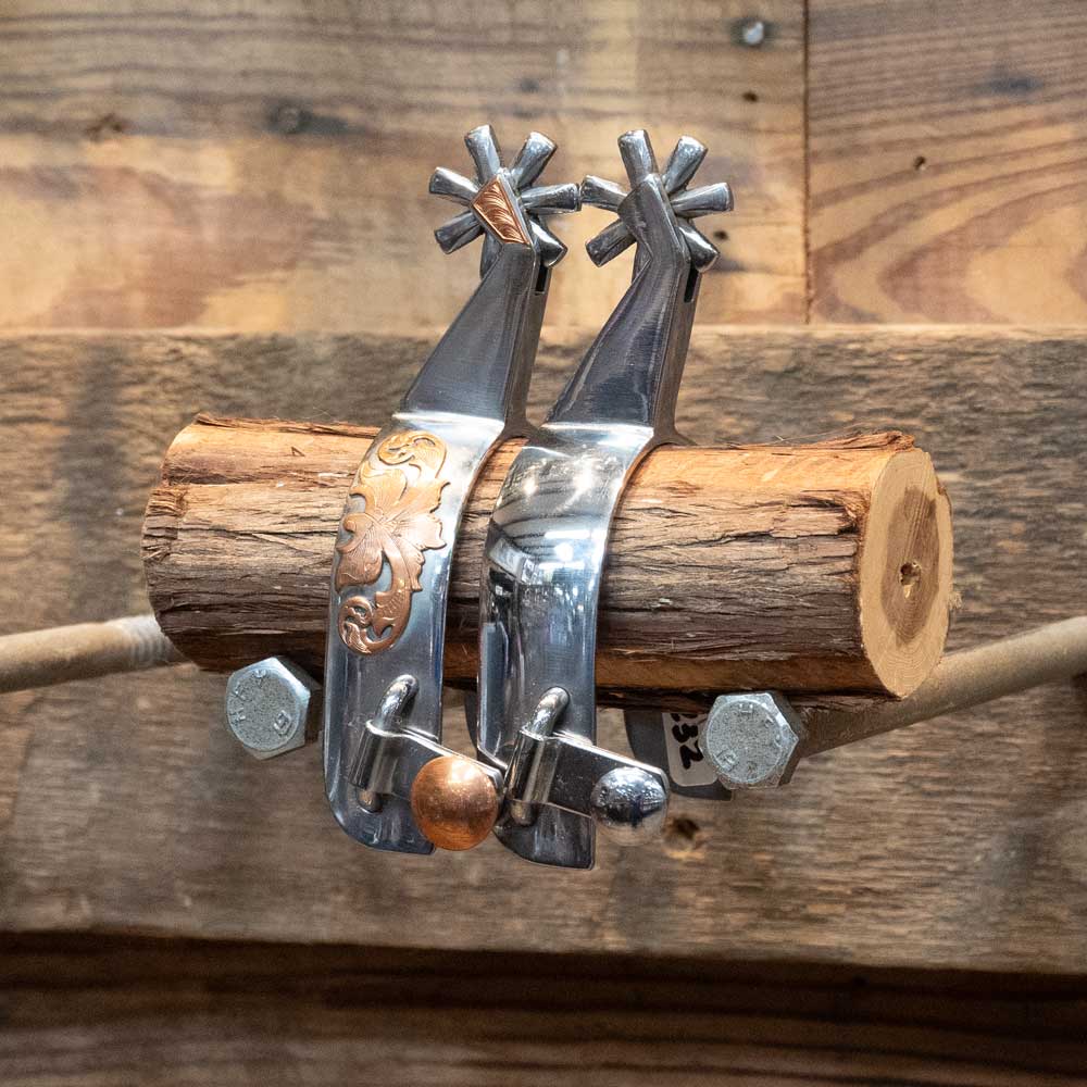 Brian Strange Copper Mounted Spurs 7 pt Rowels - Teskeys