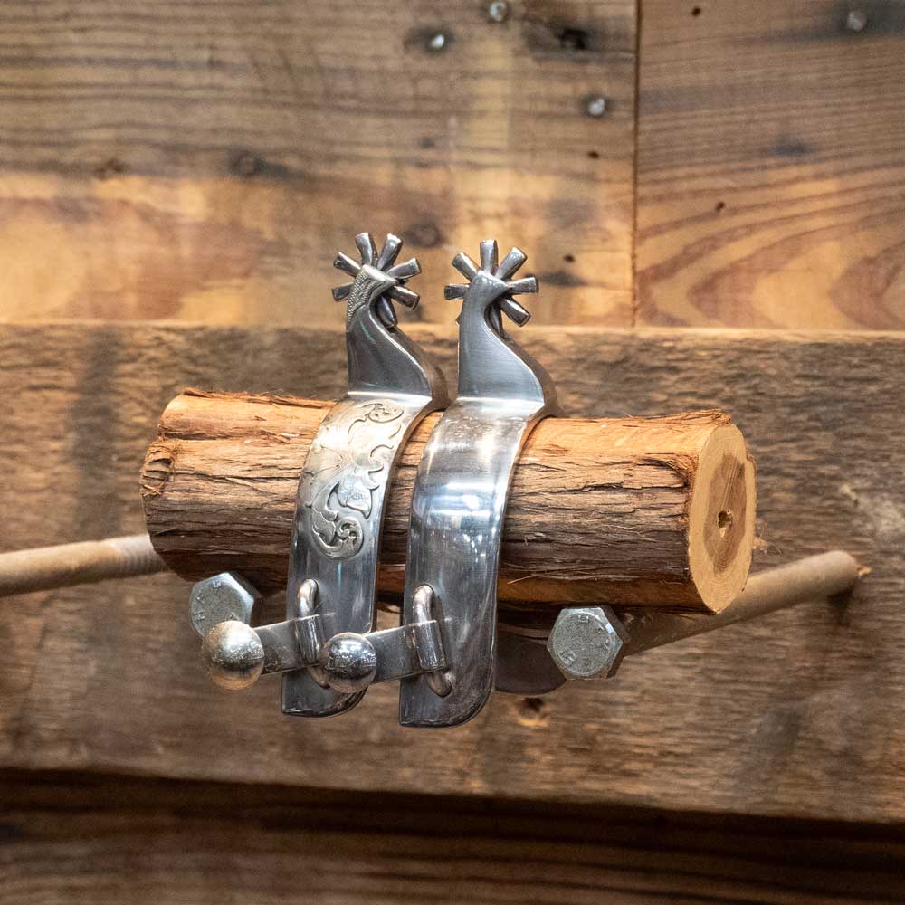 Brian Strange Silver Mounted Flower Spurs 9 pt Rowels — Teskeys