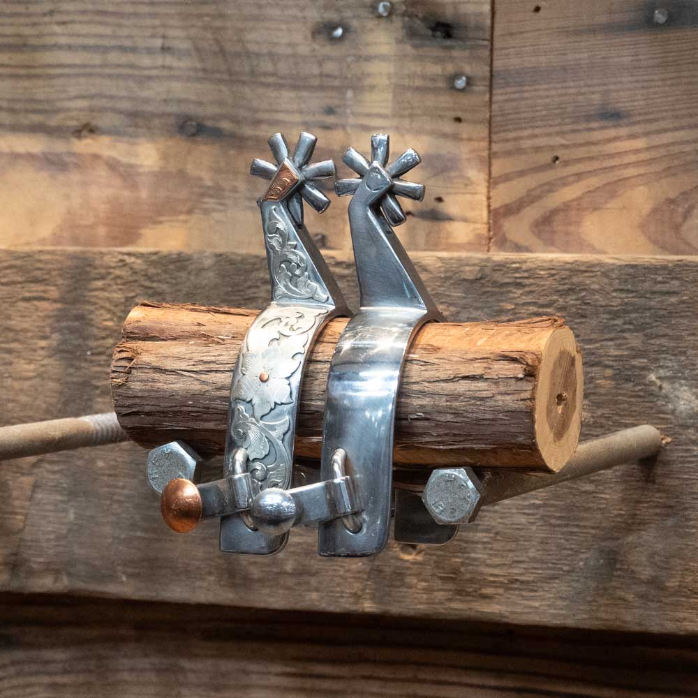 Brian Strange Silver Mounted Spurs 7 pt Rowels - Teskeys