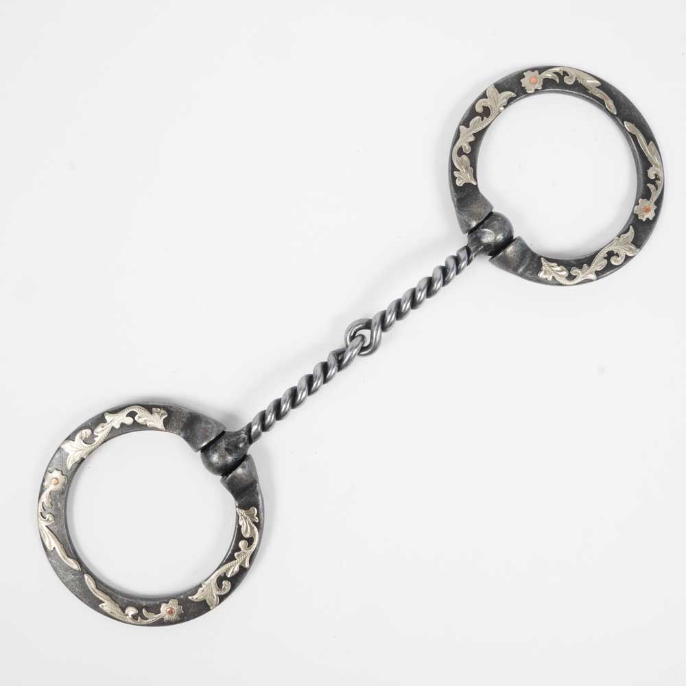 Black Steel Twist Snaffle Bit W/ Floral Trim - Teskeys