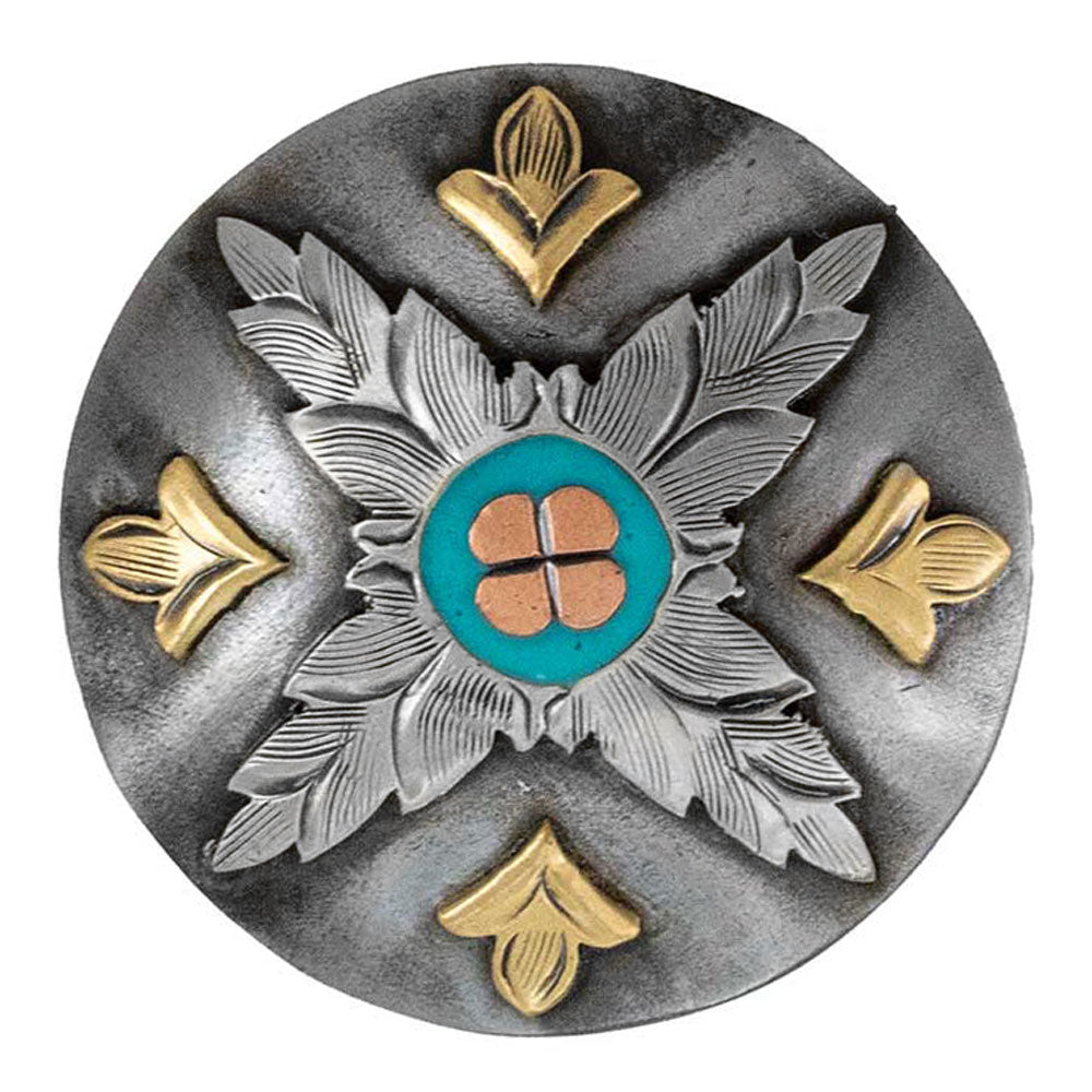 Silver Floral Concho with Turquoise Center - Teskeys