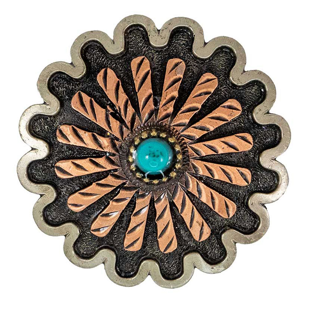 Copper Pinwheel Concho with Turquoise Stone - Teskeys