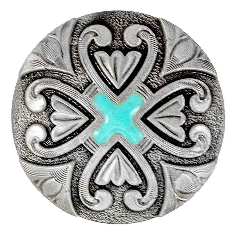 Silver Filigree Concho with Turquoise Accent - Teskeys