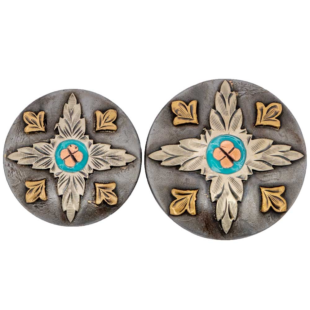 Silver Floral Concho with Turquoise Center - Teskeys