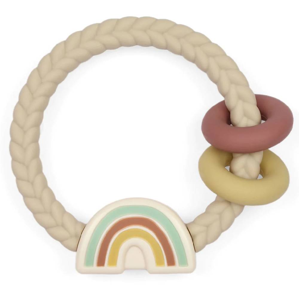 Itzy Ritzy Rattle with Teething Rings - Neutral Rainbow - Teskeys