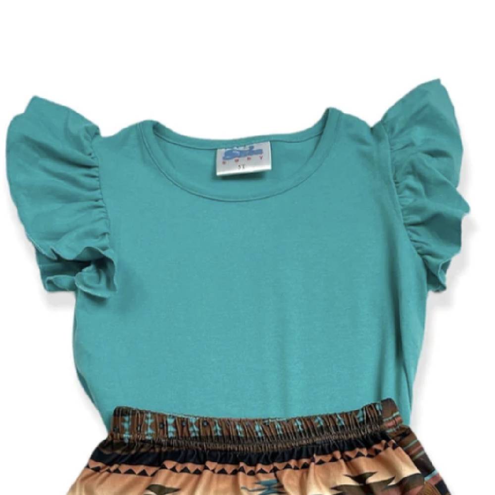 Shea Baby Girl's Ruffle Top - Turquoise - Teskeys