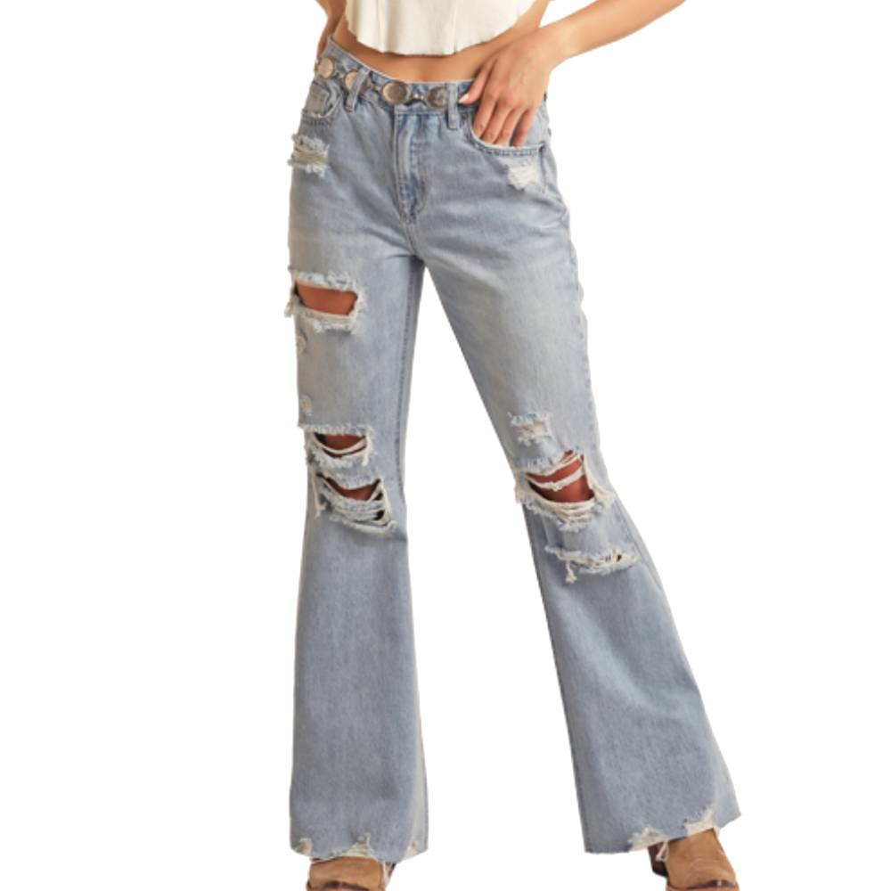 Rock & Roll Denim Women's Distressed Flare Jeans - Teskeys