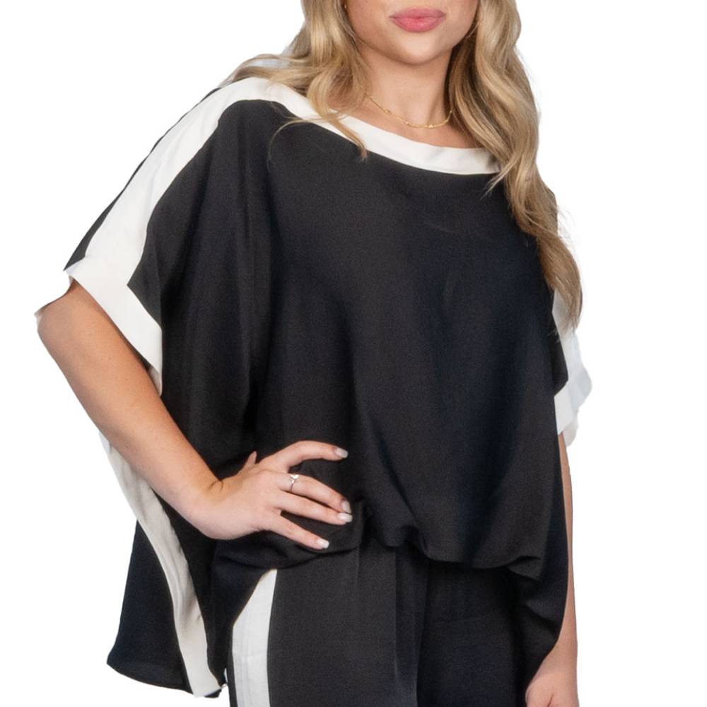 Satin Contrast Band Blouse - Teskeys