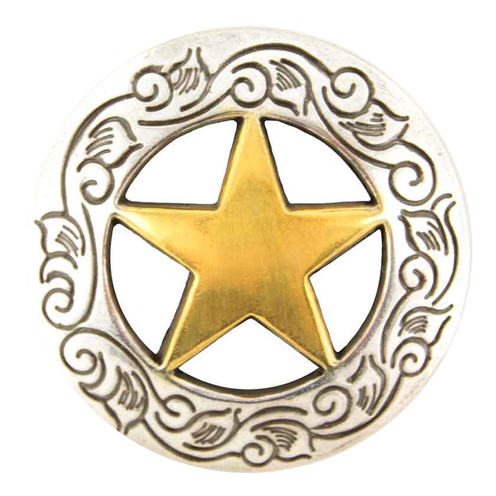 Bright Gold Engraved Ranger Star Concho - Teskeys