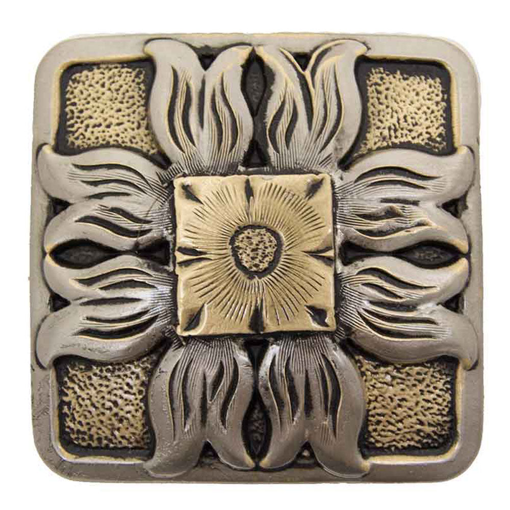 Square Gold And Silver Flower Concho - Teskeys