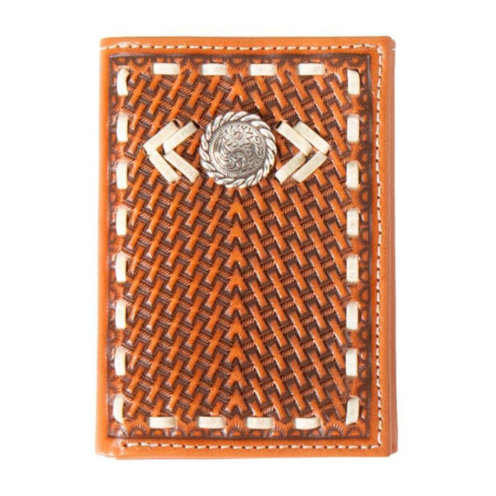 Nocona Rawhide Buck Lace Concho Trifold Wallet - Teskeys