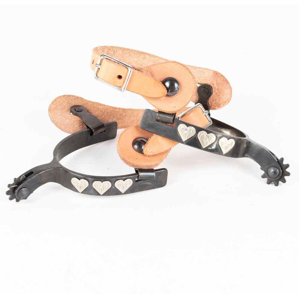 Formay Black Satin Youth Heart Spurs with Straps - Teskeys
