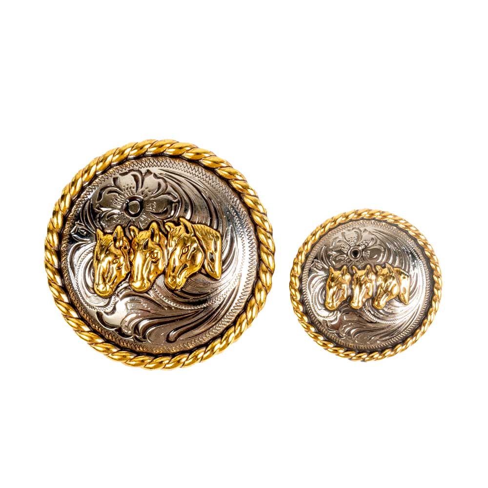 Gold Rope Round Horse Head Concho - Teskeys