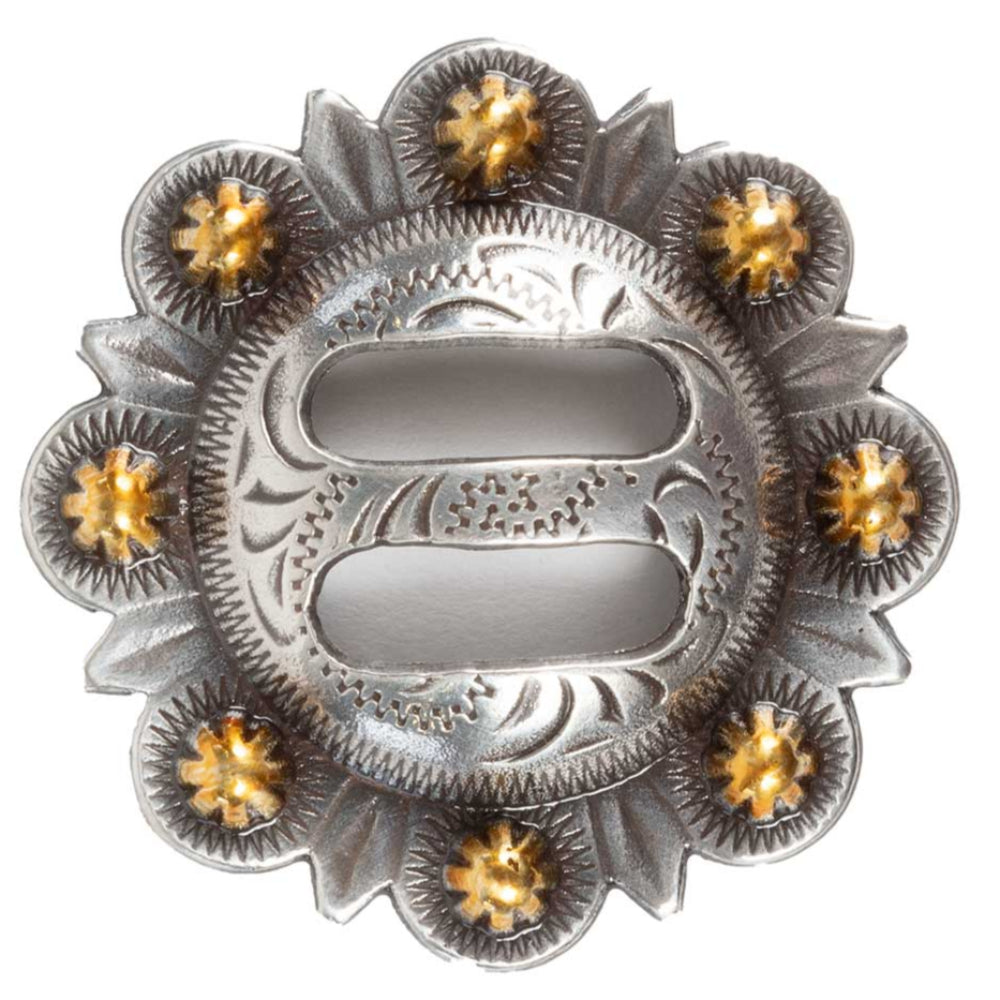 Antique with Gold Dots Floral Slotted Concho - Teskeys