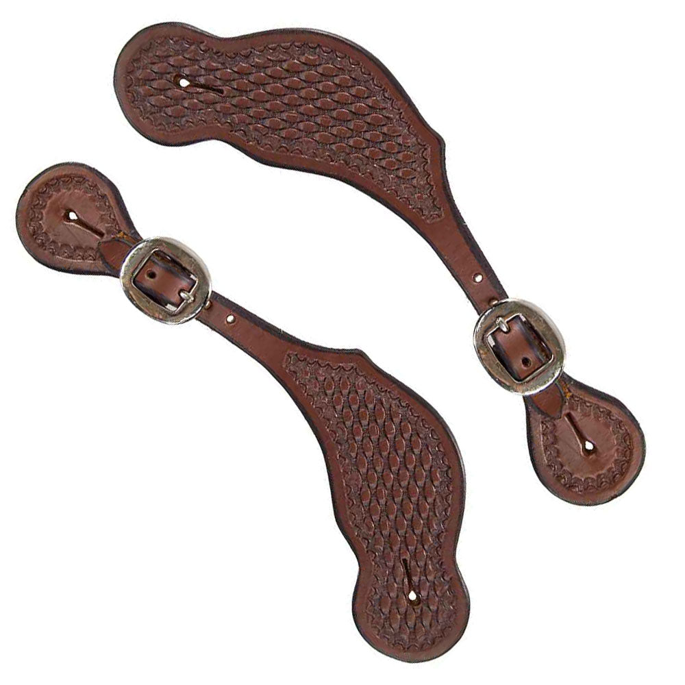 Teskey's Basket Stamped Spur Straps with Shell Border - Teskeys
