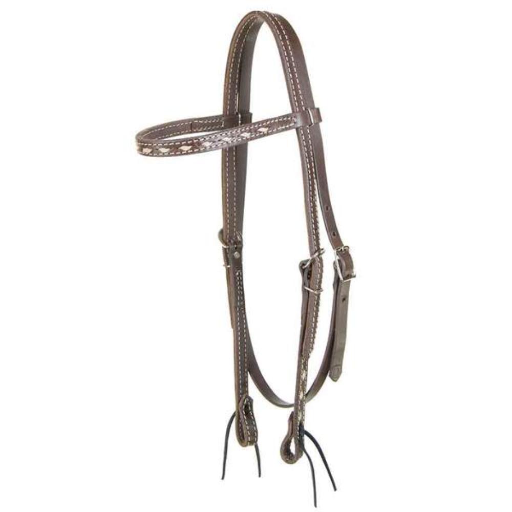 Heavy Oil Browband Headstall w/White Buckstitch - Teskeys